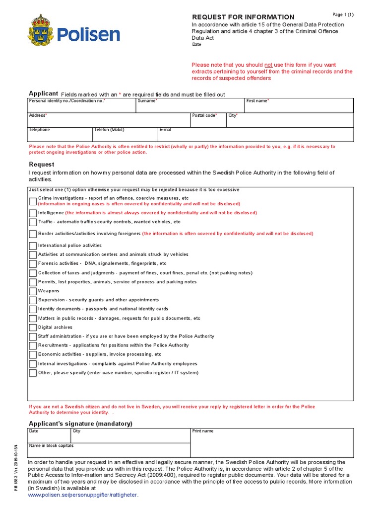 Polisens Blanketter 188-3 Engelska | PDF