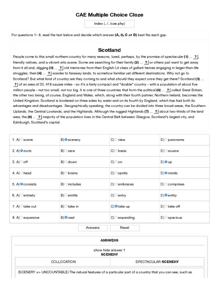CAE Multiple Choice Cloze | PDF | Scotland