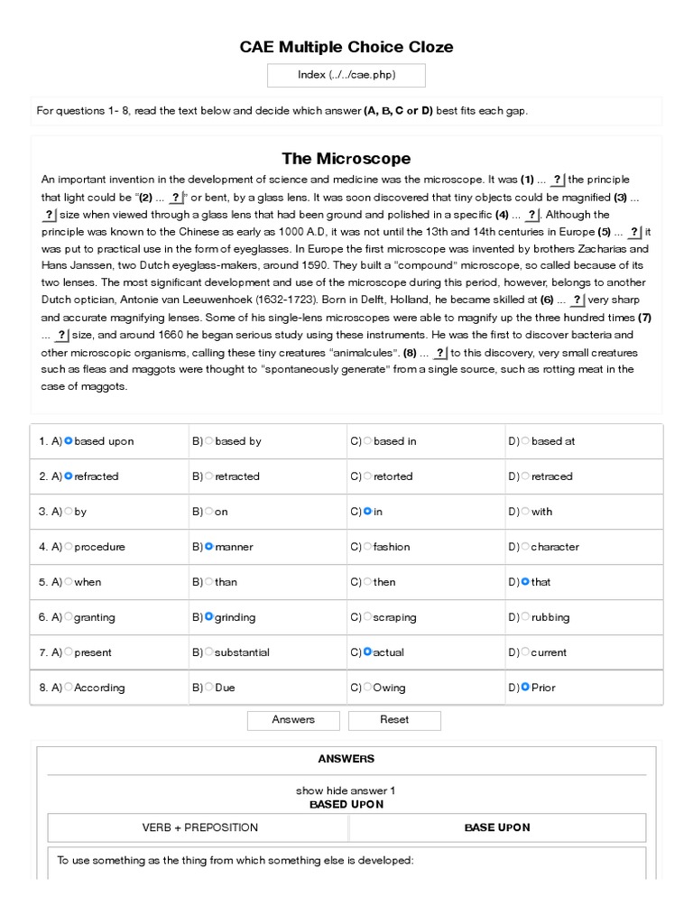 CAE Multiple Choice Cloze | PDF | Microscope | Optics