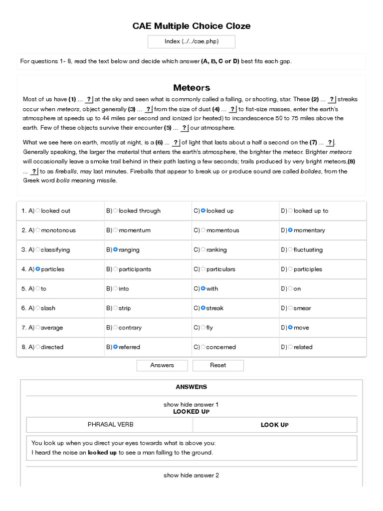 CAE Multiple Choice Cloze | PDF