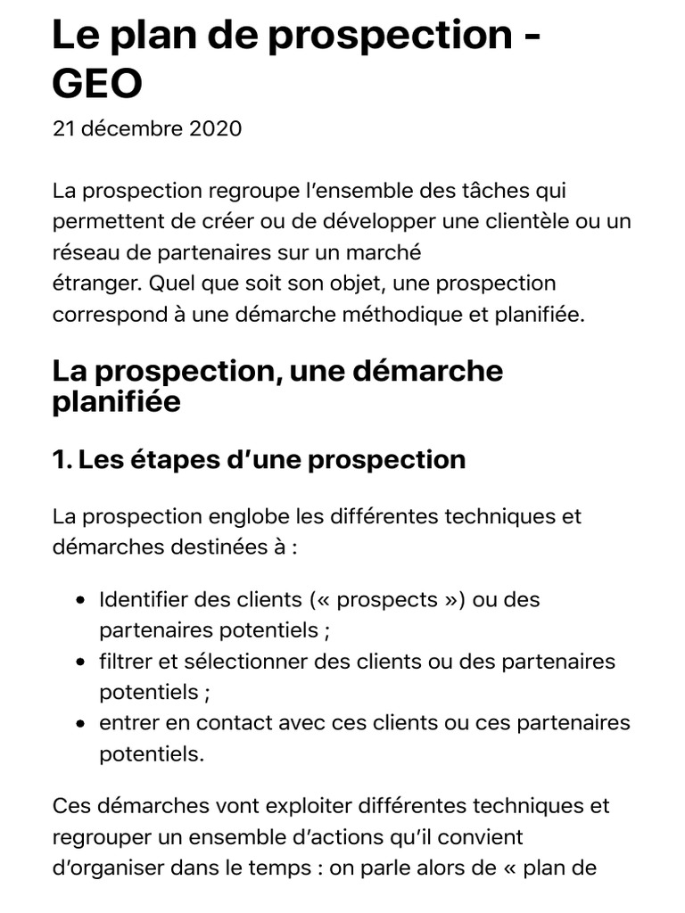 Le Plan de Prospection - GEO | PDF