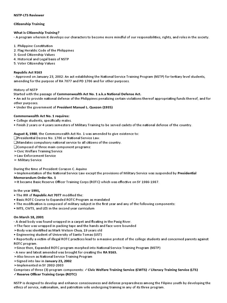 NSTP - LTS Reviewer PT.2 | PDF | Politics