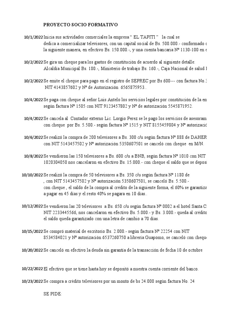 Enunciado El Tapiti Junio 2023 | PDF | Bancos | Cheque