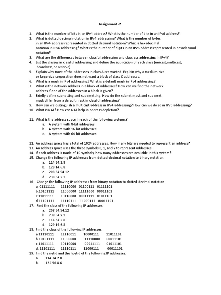 Assignment 2 - IPv4 Numericals | PDF