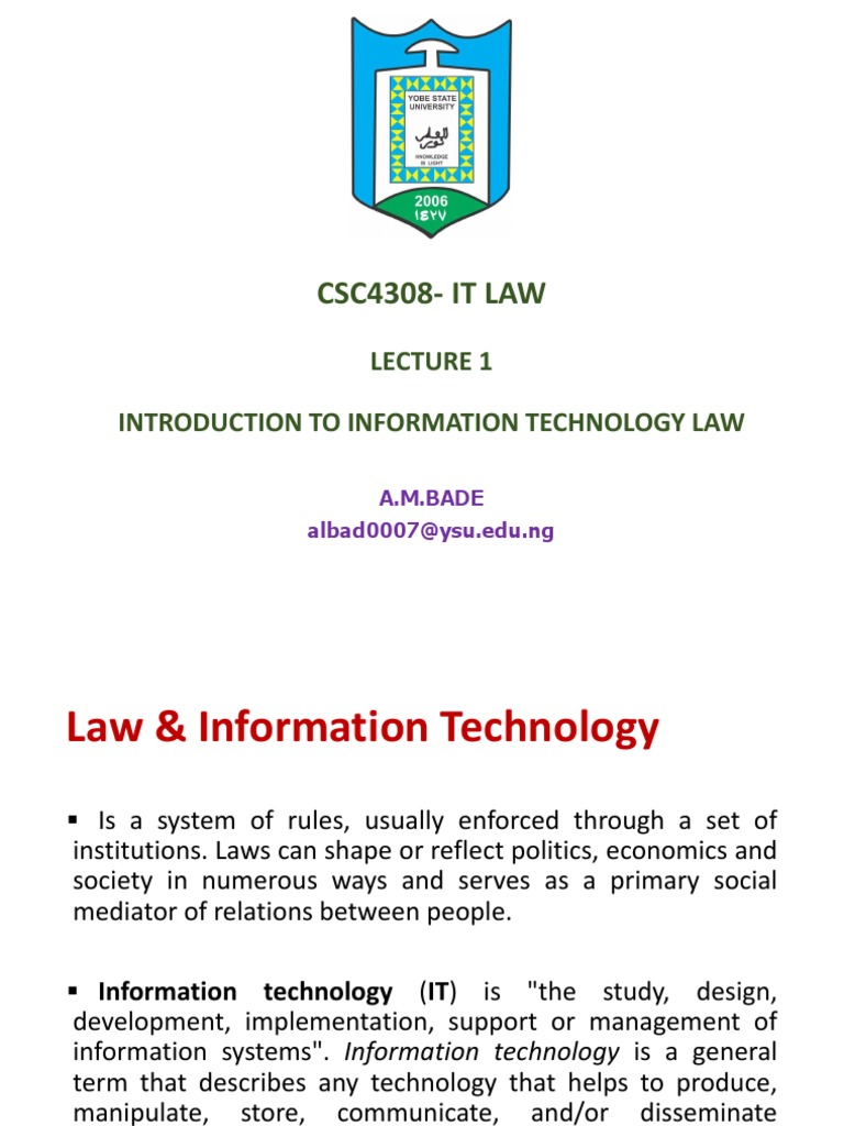 IT Law - Lecture 1 | PDF