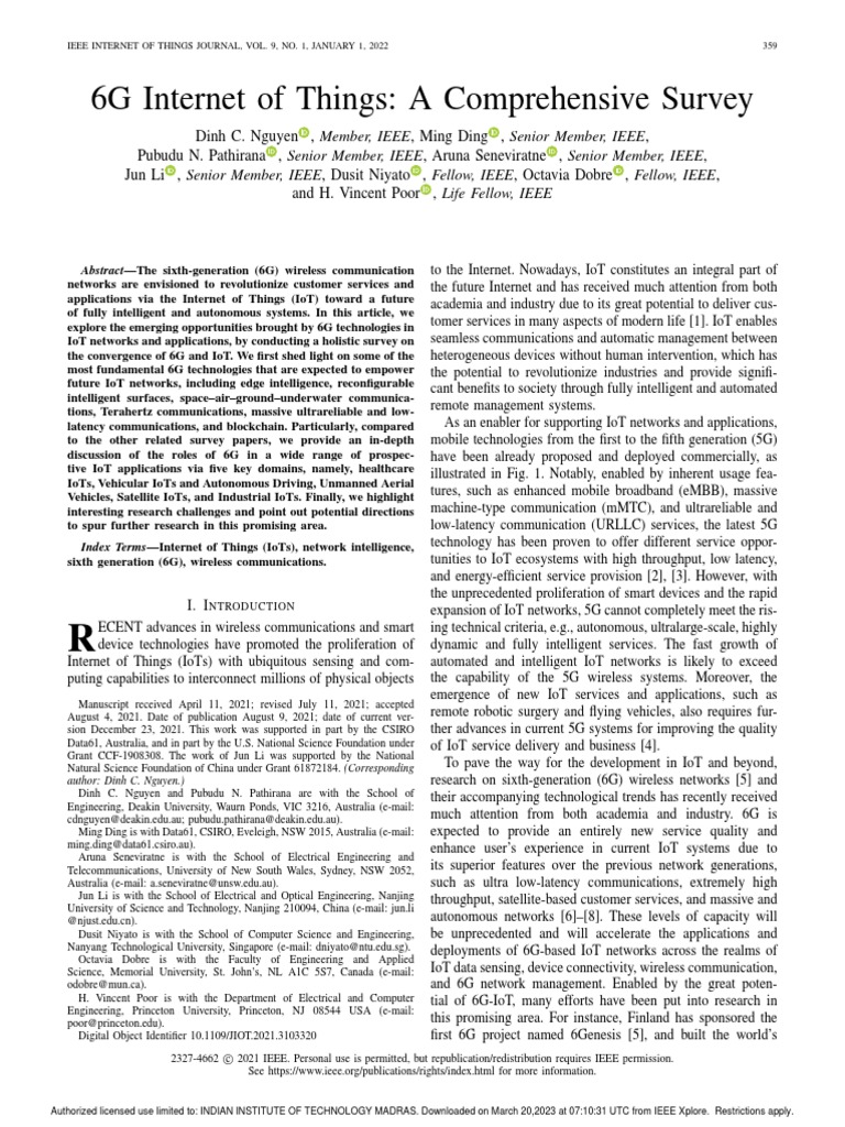 6G Internet of Things A Comprehensive Survey | PDF 6G Internet of Things A Comprehensive Survey | PDF
