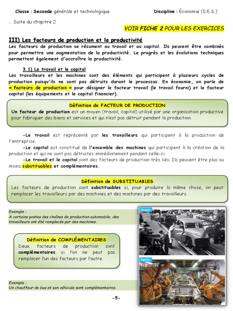SES Secondes - Les Facteurs de Production Et La Productivité | PDF