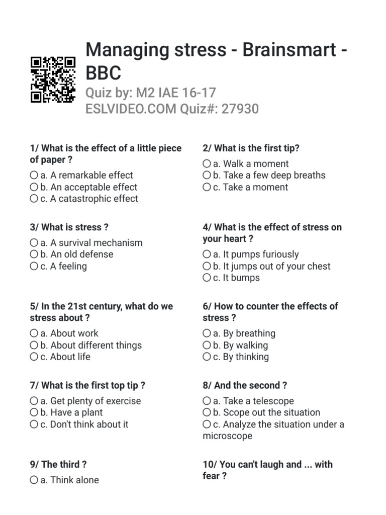 Managing Stress - Brainsmart - BBC | PDF | Stress (Biology)