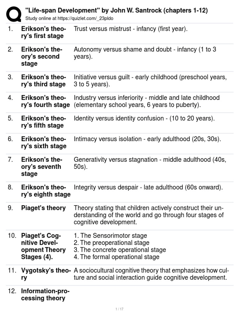 Life Span Development Quizlet 2 Pdf Thought Gender Studies