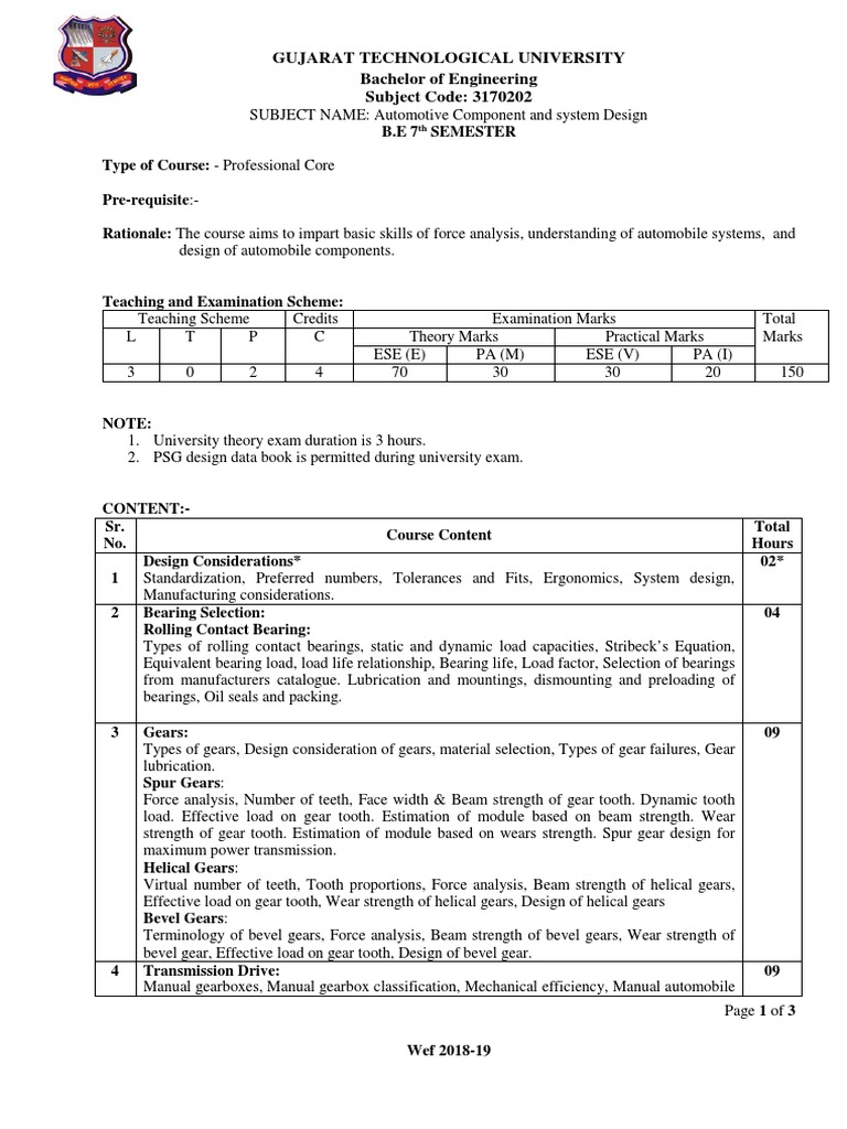 Gujarat Technological University Bachelor of Engineering Subject Code ...