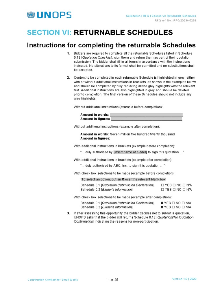 Small Works - 6 Solicitation - RFQ 05 Section VI - Returnable Schedules | Download Free PDF ...