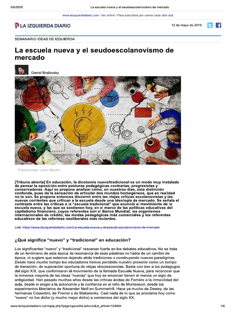 Brailovsky (2019) - La Escuela Nueva y El Seudoescolanovismo de Mercado ...