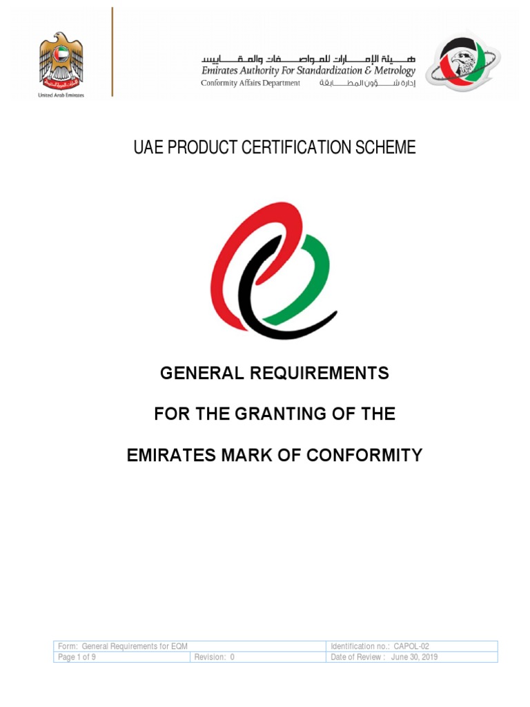 CAPOL-02 General Requirements For Emirates Quality Mark REV0 | PDF ...