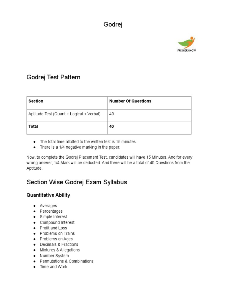 Godrej Topics Test Pattern | PDF