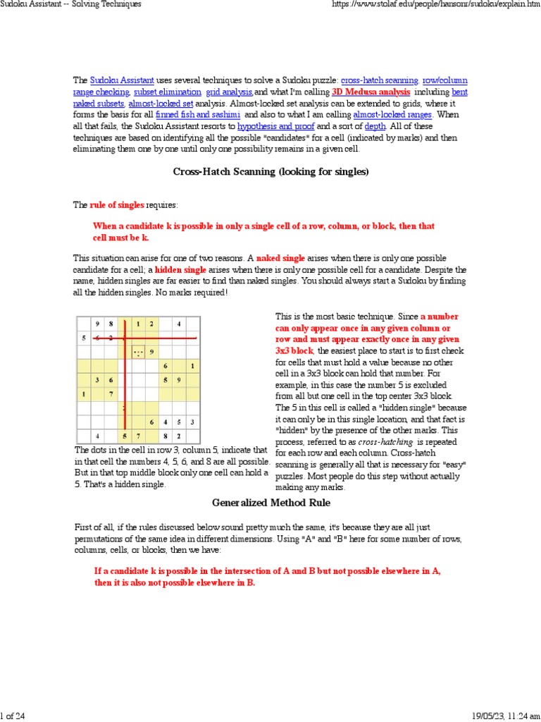 Sudoku Solving Techniques | PDF