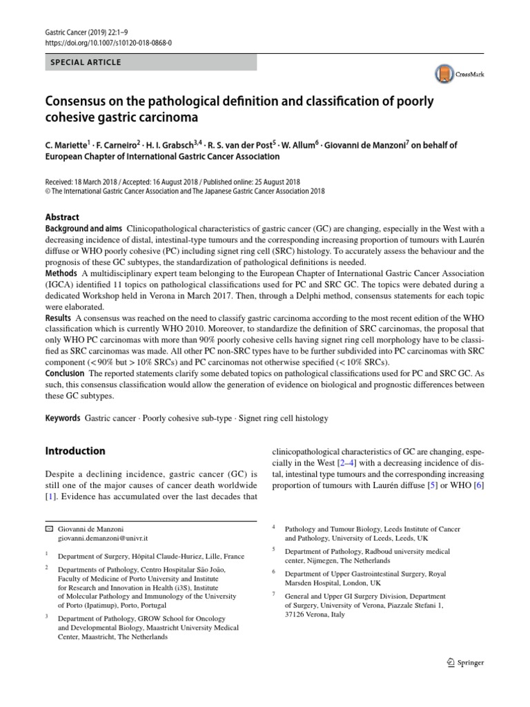 Consensus On The Pathological Definition and Classification of Poorly ...