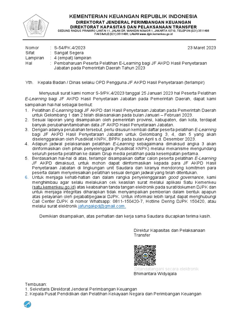 Pembaharuan Peserta Pelatihan E-Learning Bagi JF AKPD Hasil Penyetaraan ...