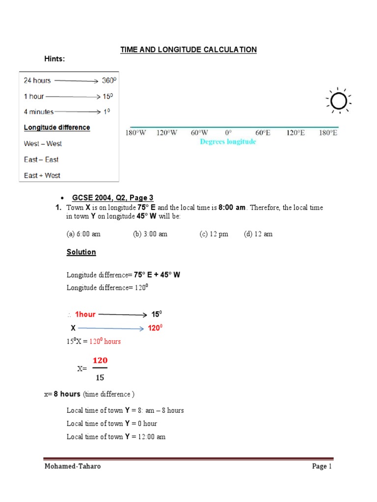 Time and Longitude Calculation (1) (1) | PDF