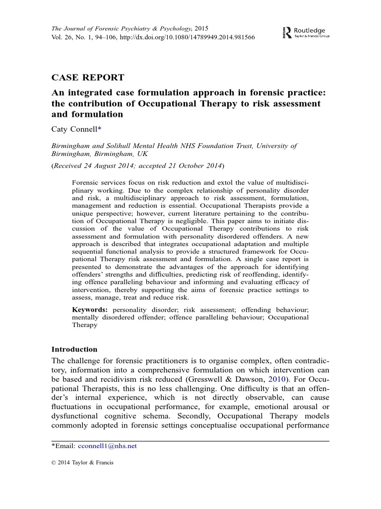 An Integrated Case Formulation Approach in Forensic Practice | PDF