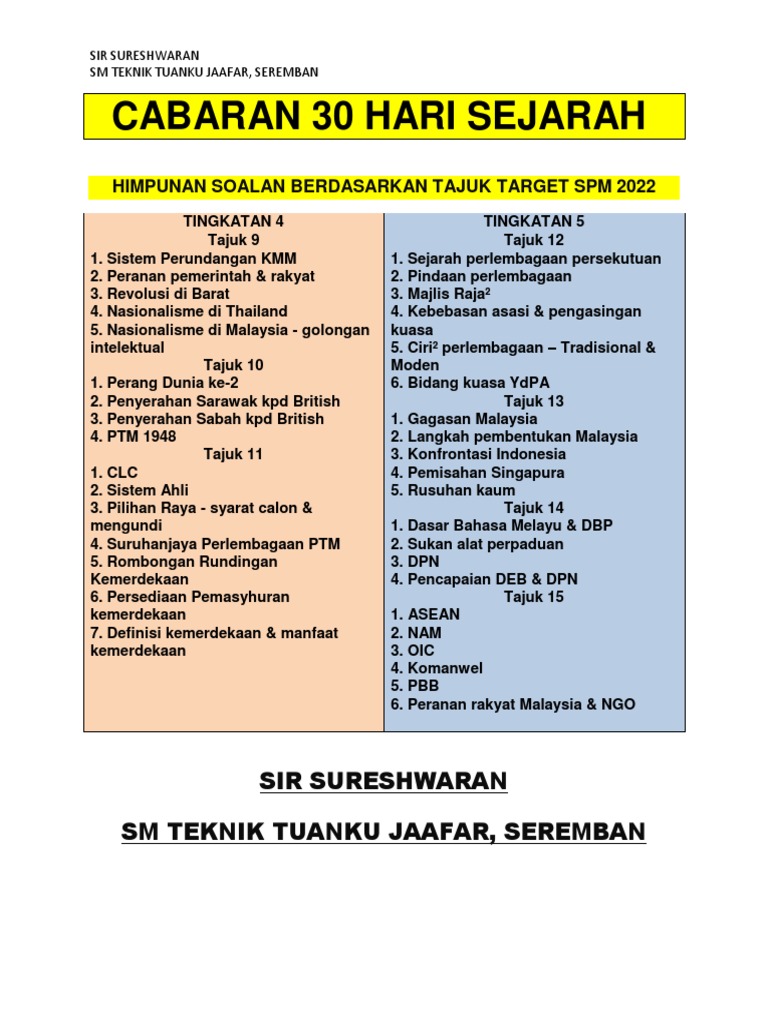 Cabaran 30 Hari Sejarah SPM 2022 | PDF