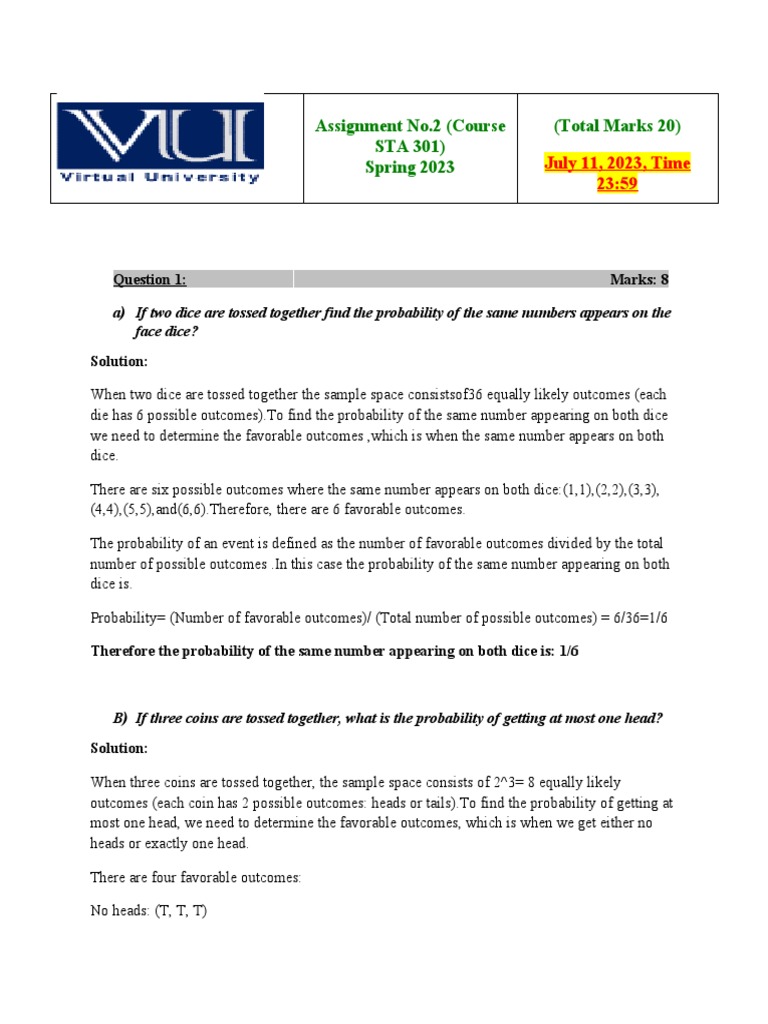 Sta301 Assignment | PDF