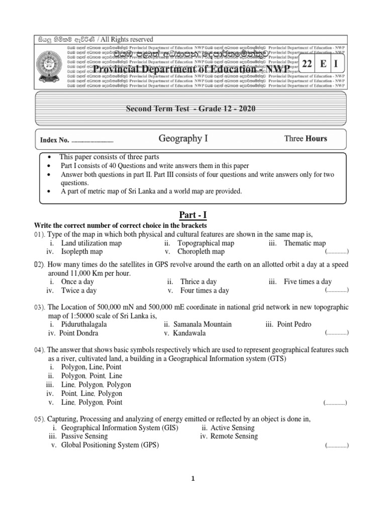 Grade 12 Geography 2nd Term Test Paper 2020 North Western Province | PDF