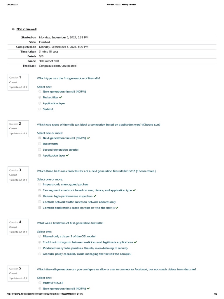 Firewall - Quiz - Attempt Review | Download Free PDF | Firewall (Computing) | Security