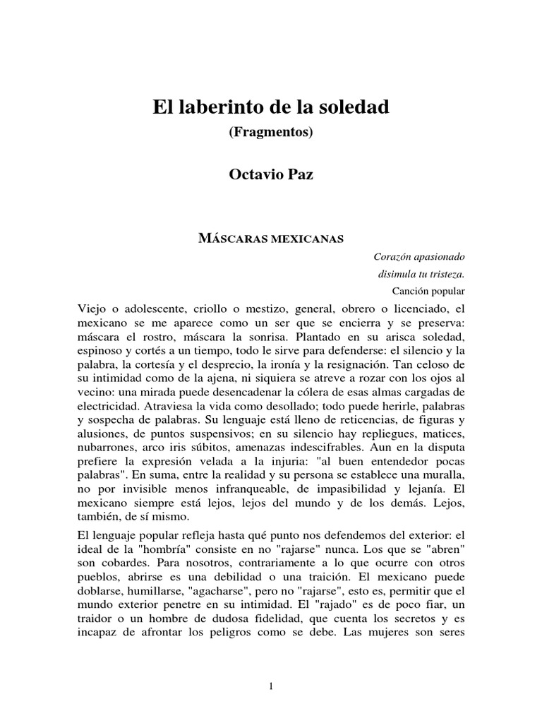 Paz. El Laberinto de La Soledad - Fragmentos | PDF
