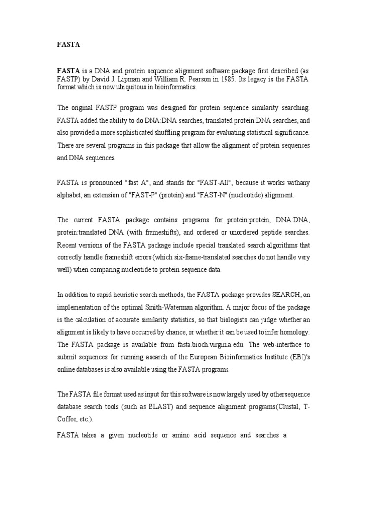 FASTA: DNA & Protein Alignment Software | PDF