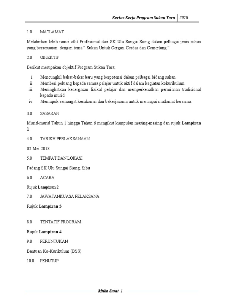 Kertas Kerja Sukan Tara BEST | PDF