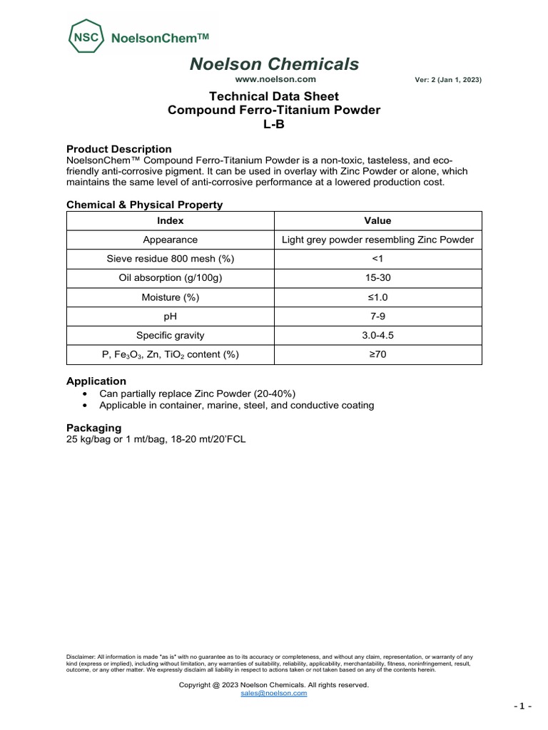 TDS Compound Ferro Titanium Powder L B v2 | PDF | Chemistry | Atoms