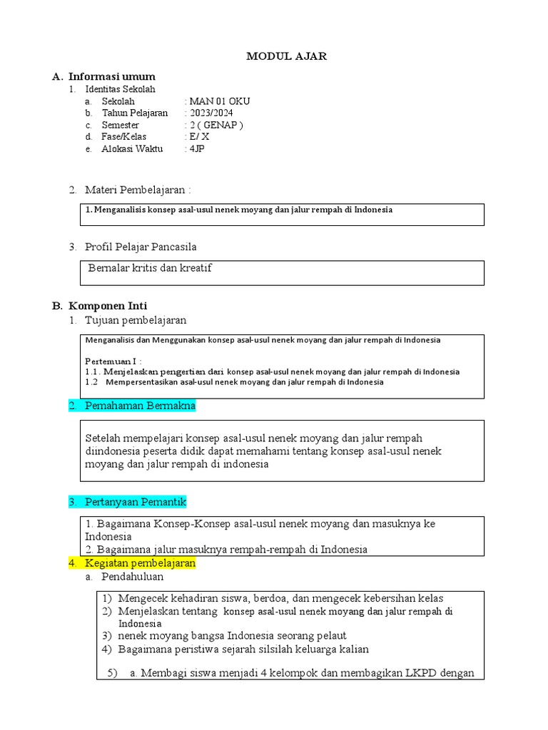 Contoh Format RPP Kurikulum Merdeka - Sudah Isi | PDF