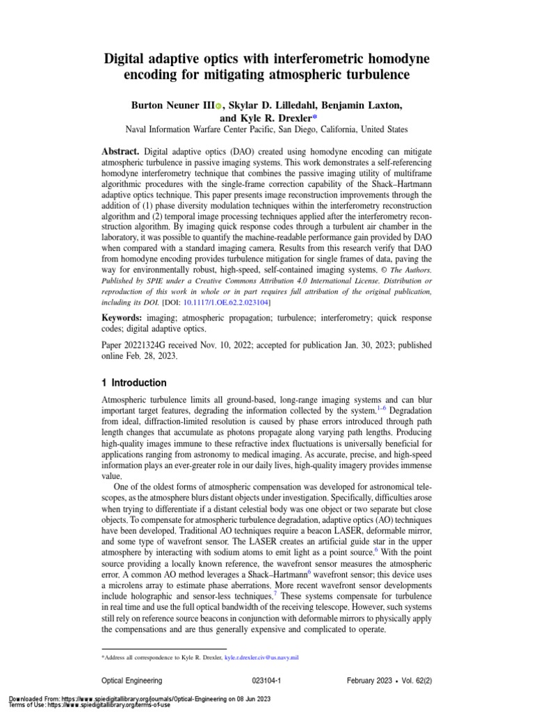 Digital Adaptive Optics With Interferometric Homodyne Encoding For Mitigating Atmospheric ...