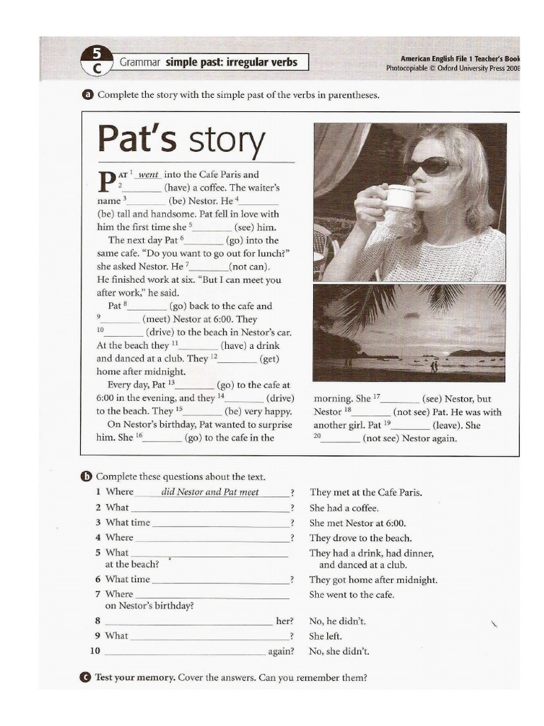 AMERICAN ENGLISH FILE 1B - Unit 5 - Grammar Activity 5C - TB Page 158 | PDF