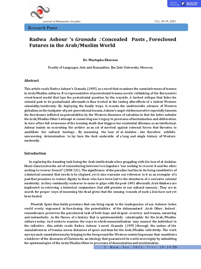 Radwa Ashour's Granada: Concealed Pasts, Foreclosed Futures in the Arab/Muslim World | PDF