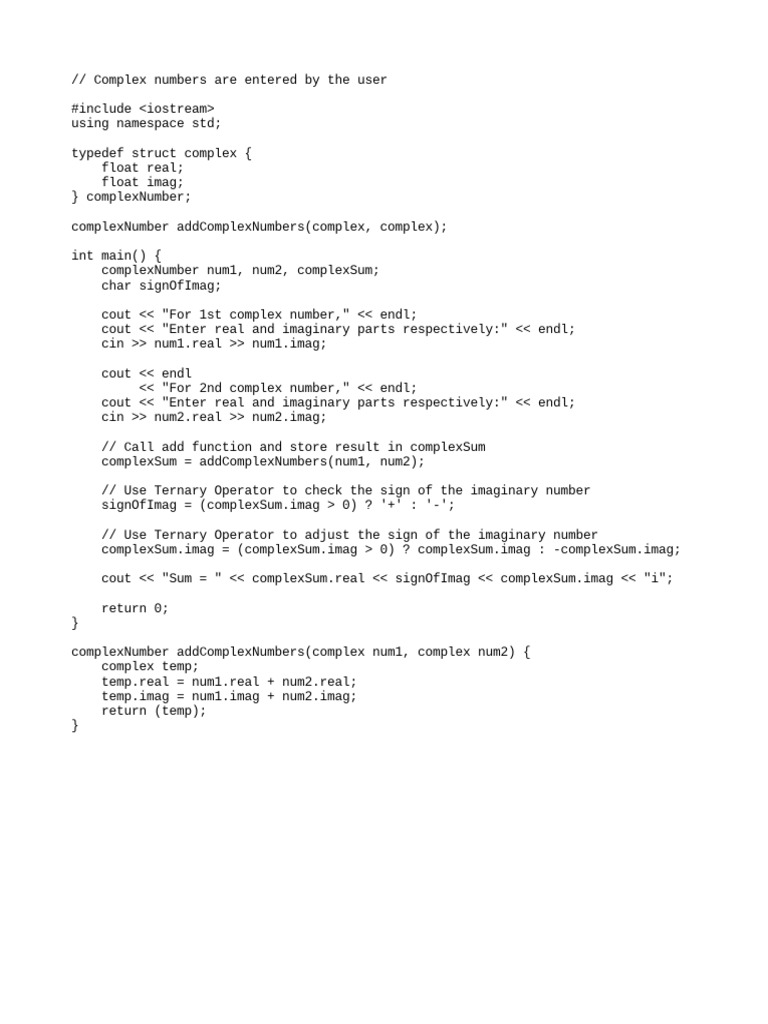 C Complex Numbers By Passing Structure Pdf