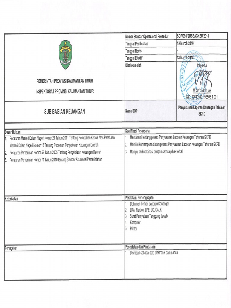 20211123135258-SOP Penyusunan Laporan Keuangan Tahunan SKPD | PDF