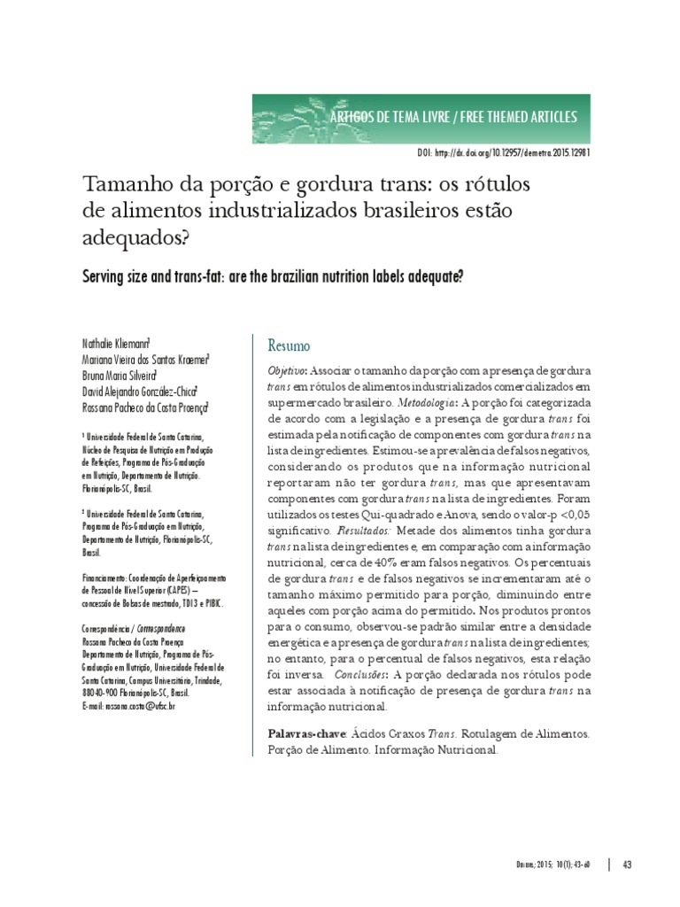 Tamanho Da Porção e Gordura Trans Os Rótulos de Alimentos ... Tamanho Da Porção e Gordura Trans Os Rótulos de Alimentos ...