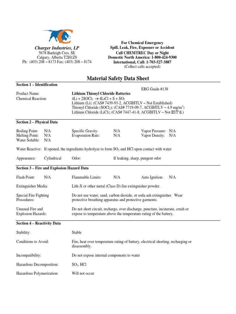 Battery MSDS | PDF | Water | Fires