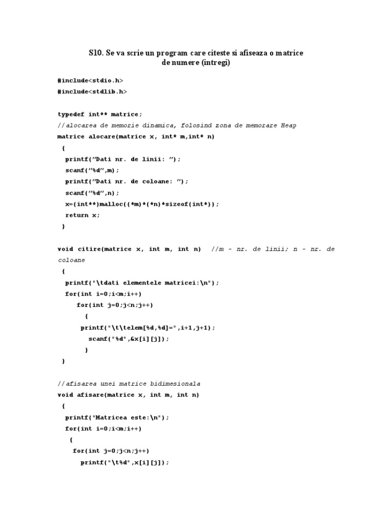 S10 Citirea Si Afisarea Unei Matrice de Numere | PDF