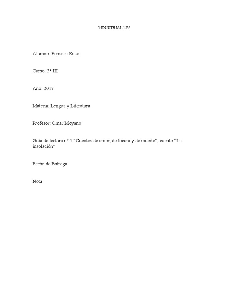 Análisis de "La Insolación" de Quiroga | PDF