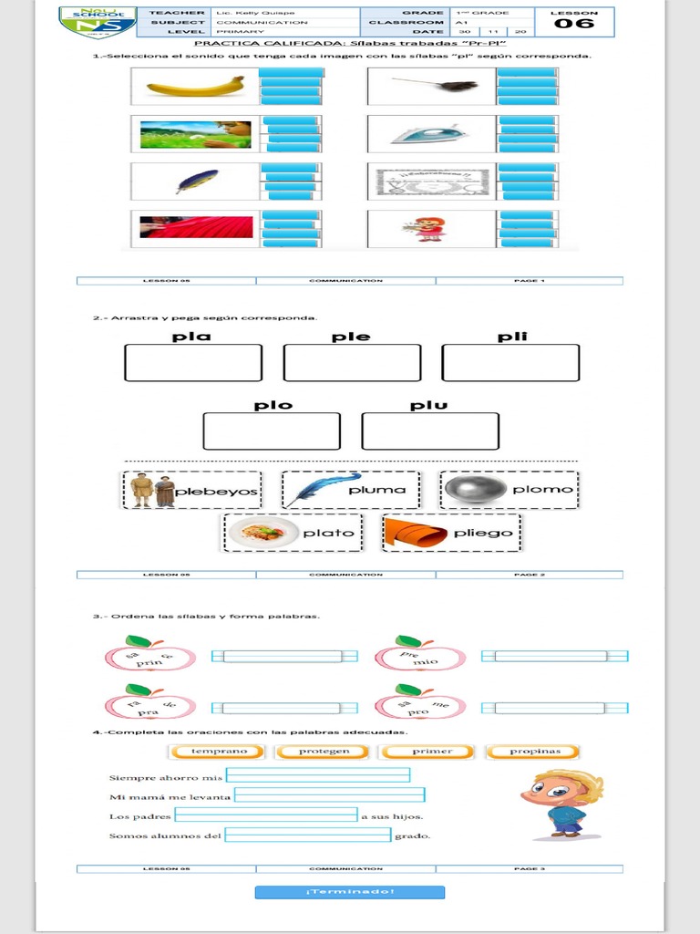Ejercicio de Sílabas Trabadas - PR-PL | PDF | Mecánica del lenguaje ...