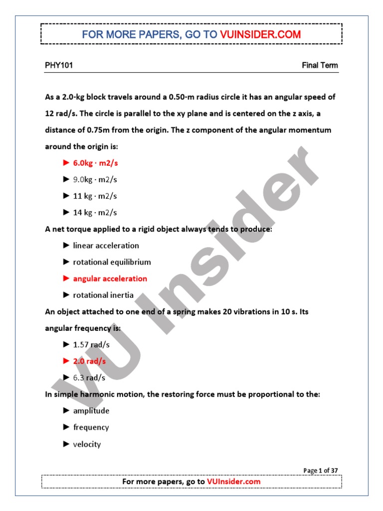 PHY101 Final Term Past Papers Mega File | PDF PHY101 Final Term Past Papers Mega File | PDF