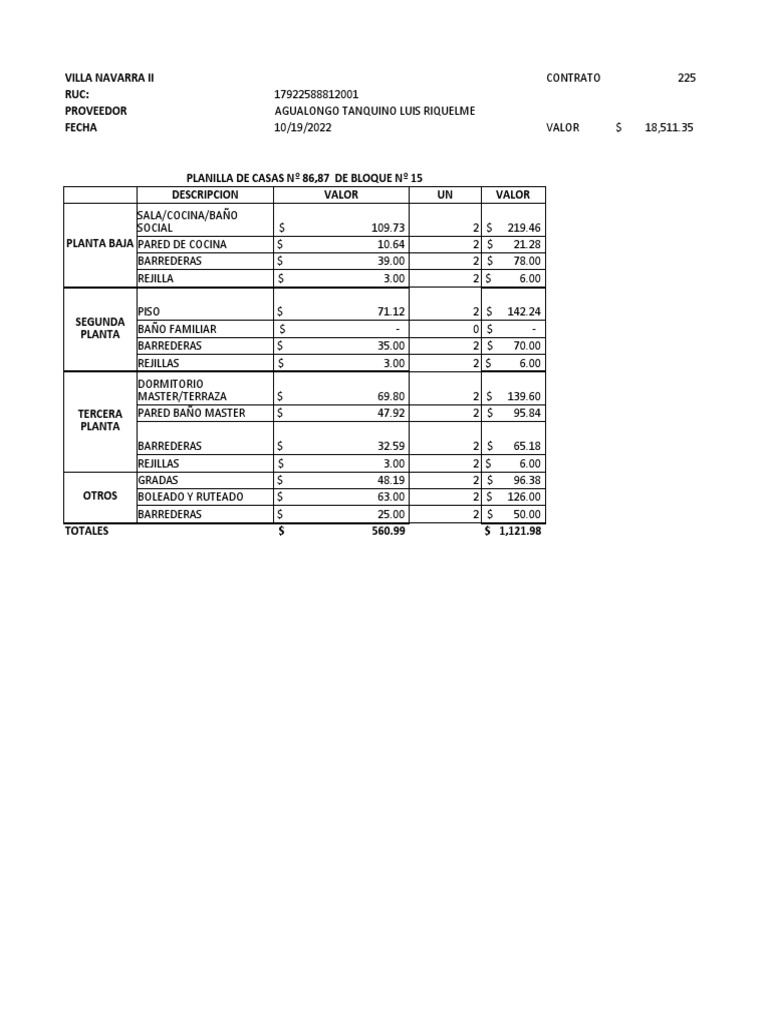 Planilla de Cobros Luis | PDF