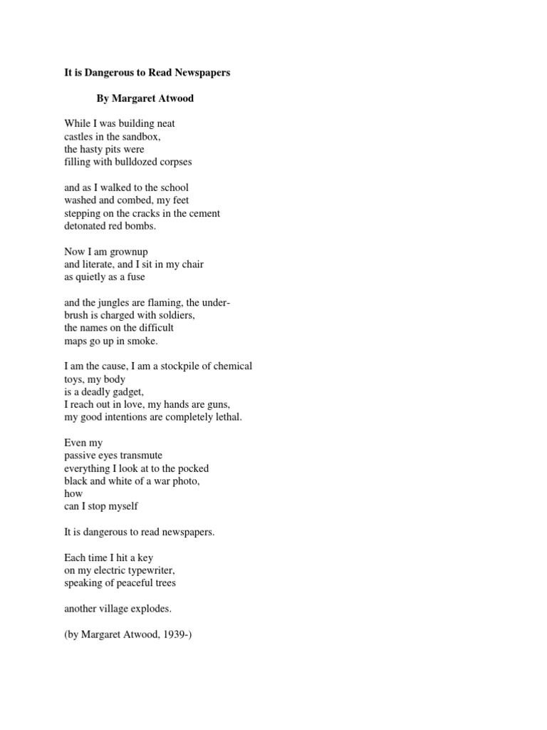 Is Is Dangerous To Read Newspapers by Margaret Atwood | PDF
