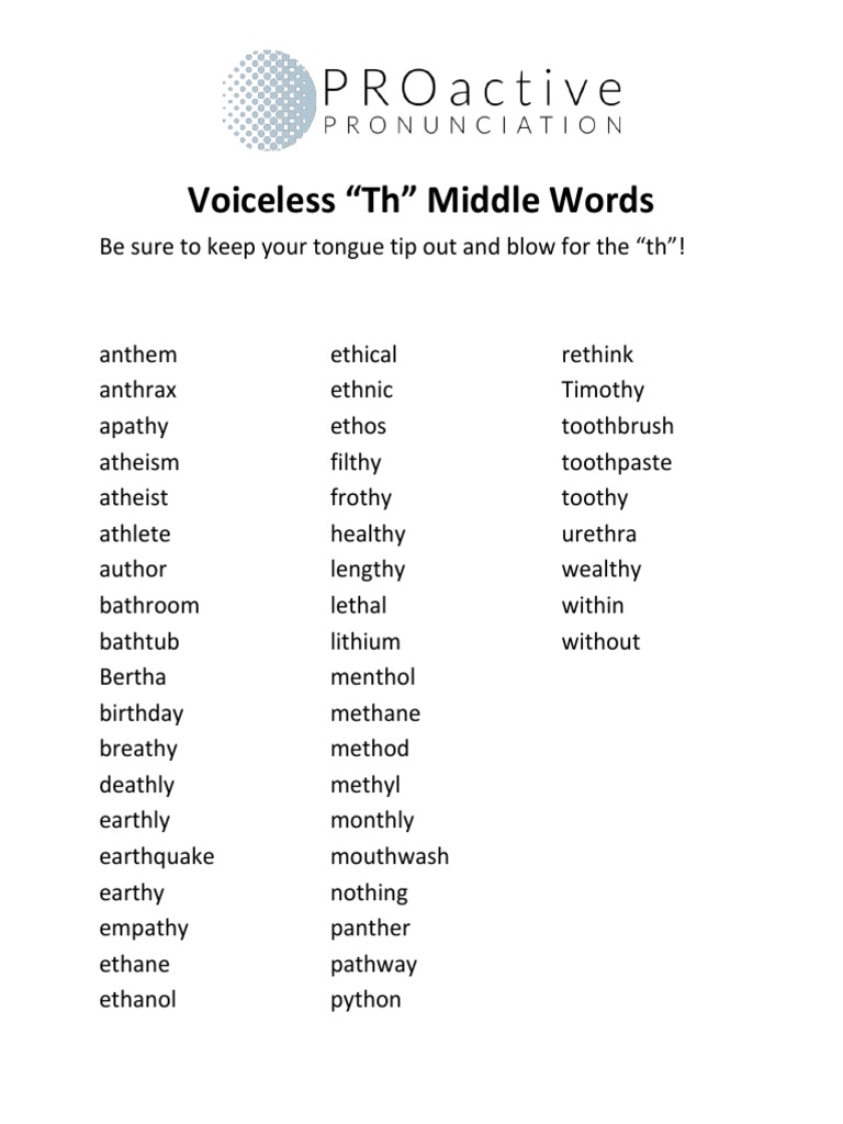 21_PART+TWO_VOICELESS+TH+MIDDLE+WORDS | PDF