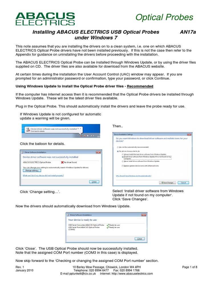 Installing ABACUS ELECTRICS USB Optical Probes Under Windows 7 | Download Free PDF ...