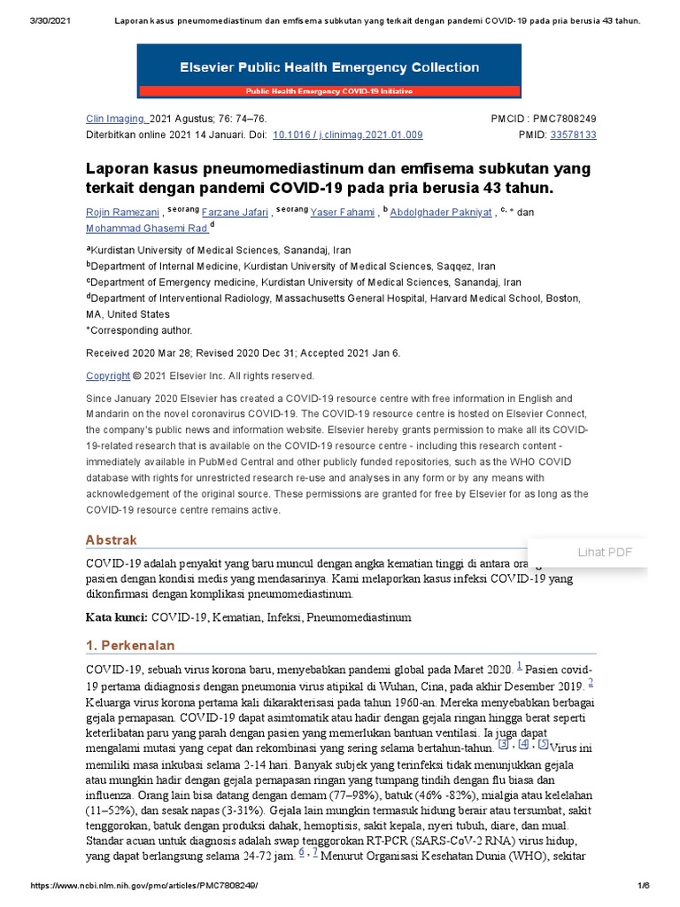 A Case Report of Pneumomediastinum and Subcutaneous Emphysema Associated With Pandemic COVID-19 ...