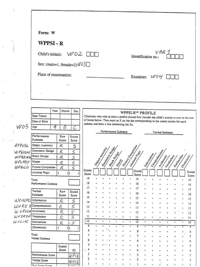 Form - W WPPSI R | PDF