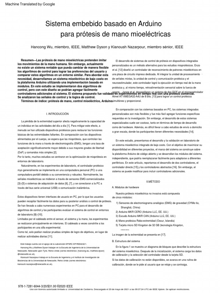 Arduino Based Embedded System For Myoelectric Hand Prostheses Pdf